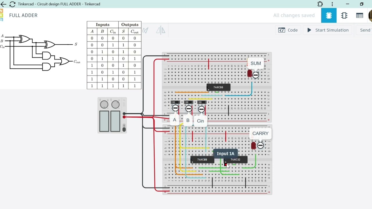 FULL ADDER ON TINKERCAD