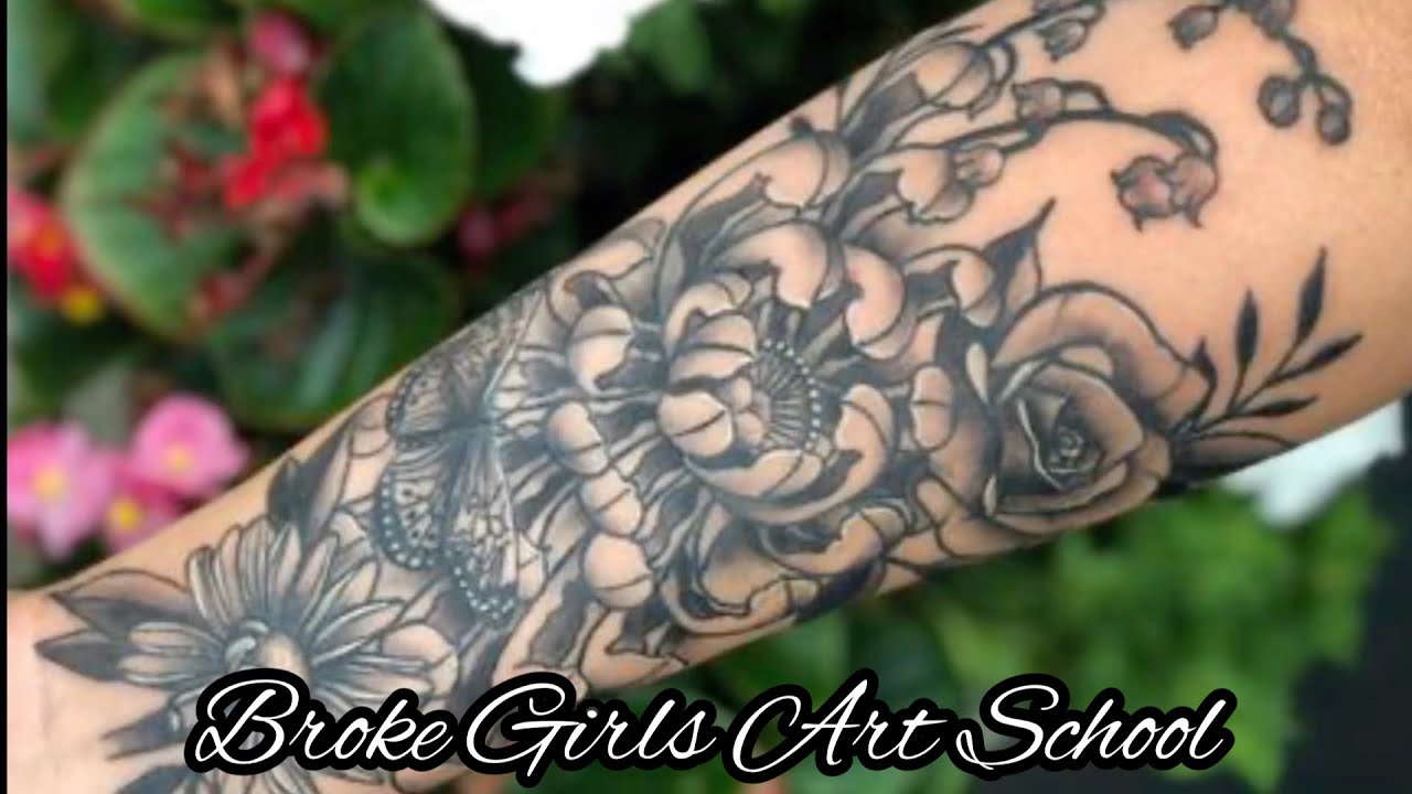 Black and grey floral tattoo tutorial