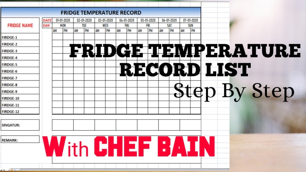 HOW TO MAKE FRIDGE TEMPERATURE RECORD LIST in HINDI with CHEF BAIN