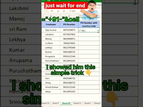 how to add country code before the phone number in excel #excel #shorts #viral #exceltutorial