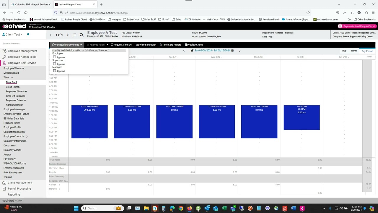 Time Card Approval Process Admin Users