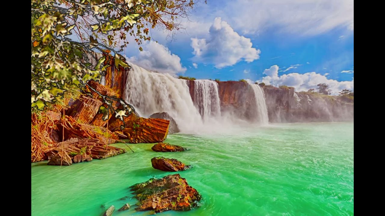BEAUTIFUL WATERFALL CRYSTAL CLEAR WATER CLOUDS LIVE WALLPAPER - Animated background wallpapers loops