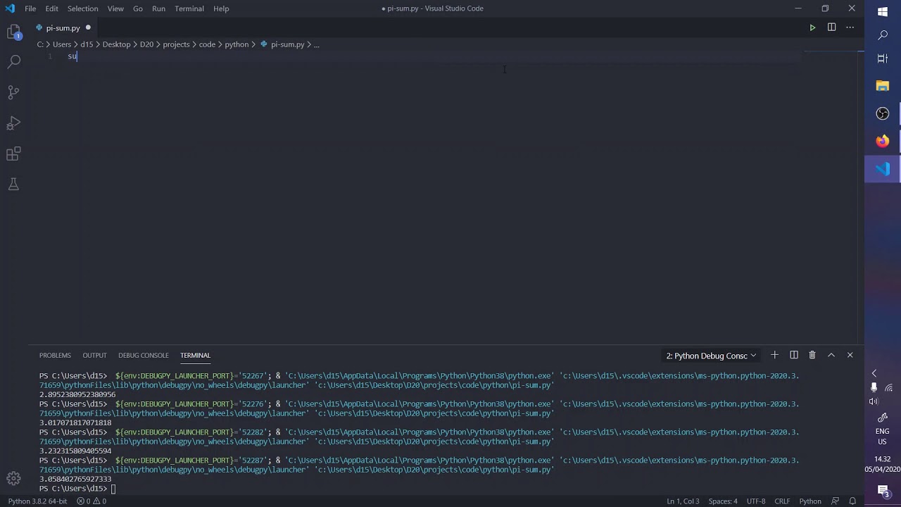 Codebymath with Python - A series to find Pi