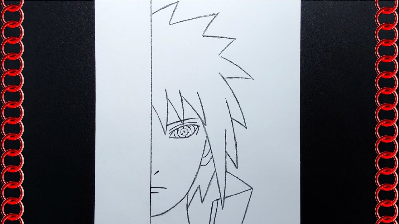Half face drawing || How to draw Sasuke from Naruto step by step || Easy anime character tutorial