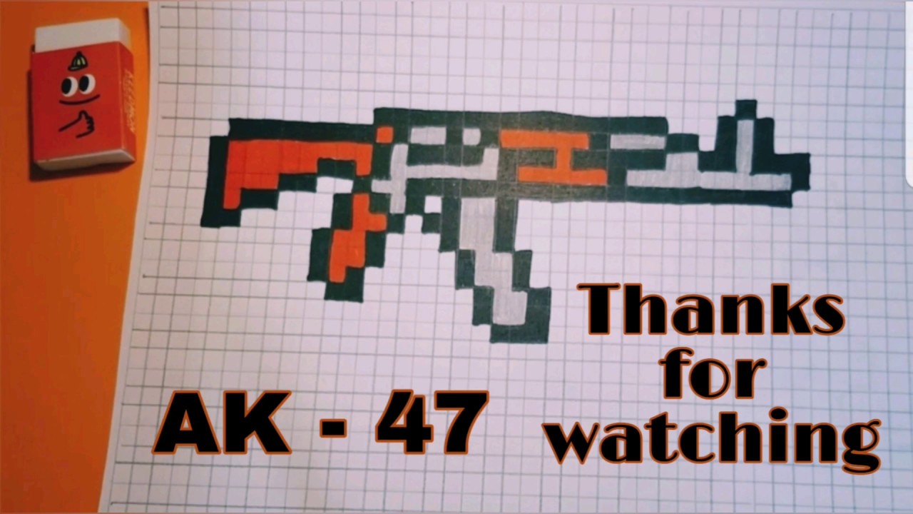 AK - 47, How To Draw AK - 47  - pixel art - Step by Step. #pixelart