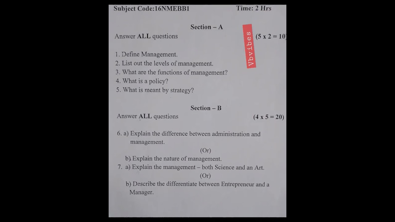 #Managementprinciples #Model question paper, Affiliated by #bdu #syllabus #Trichy