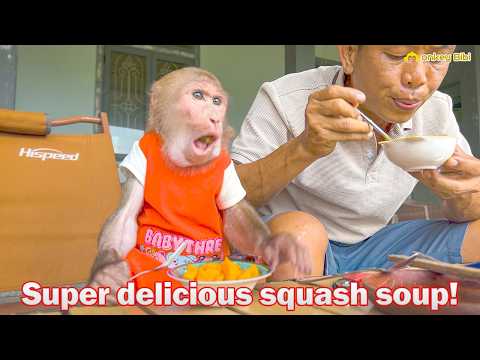 Bibi warmly enjoys gourd soup cooked with love by uncle Phong!