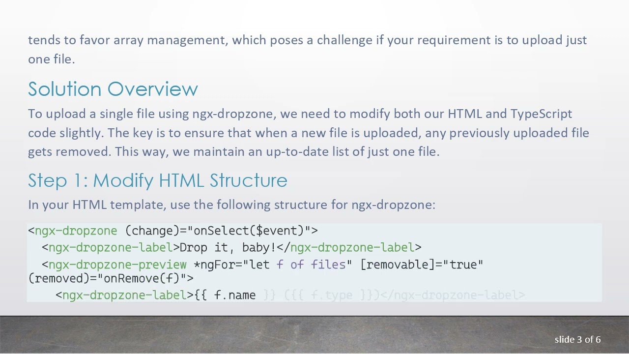 How to Upload a Single File in ngx-dropzone with Angular