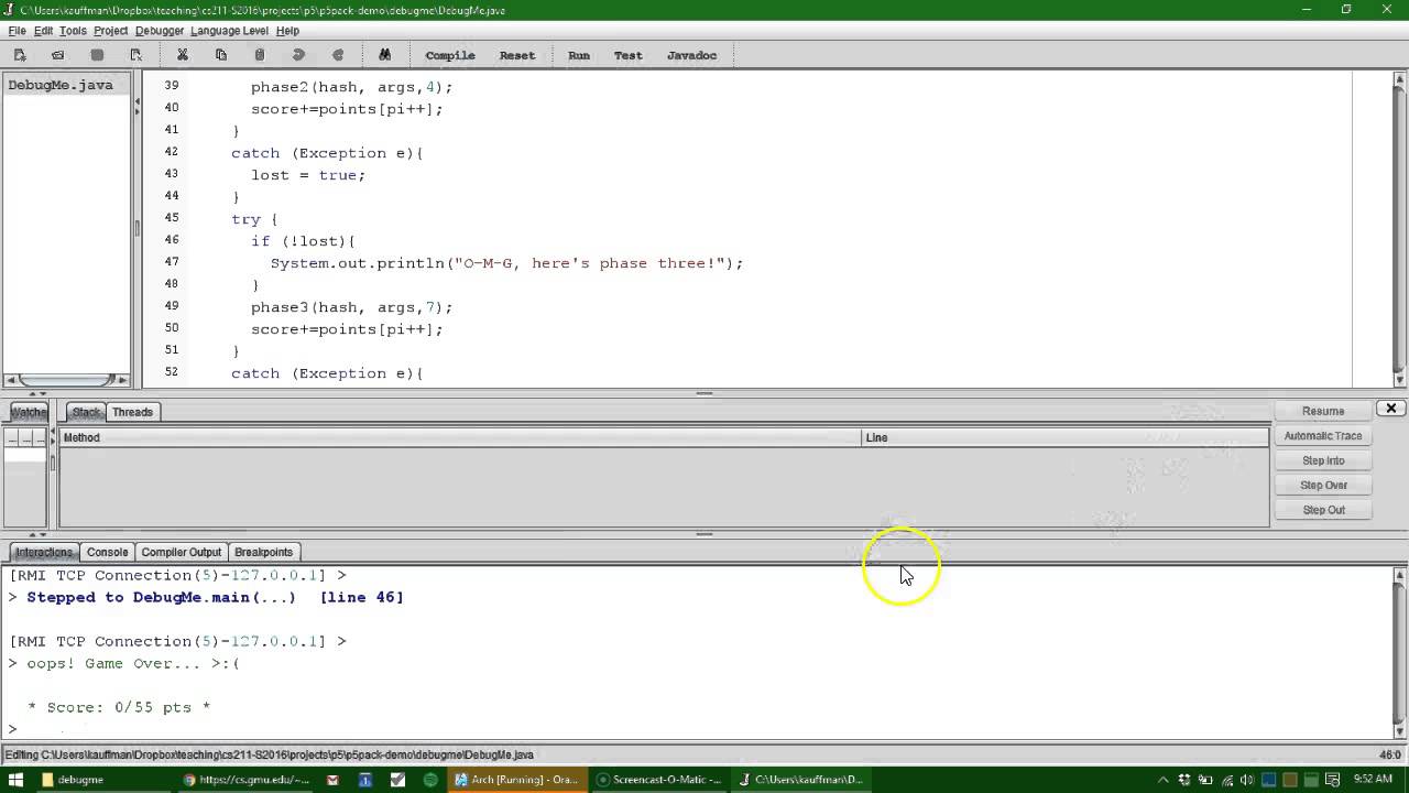 CS 211: DrJava Debugger for DebugMe