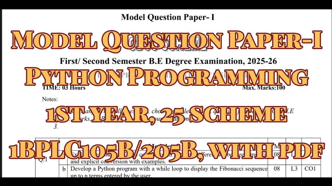 Python Programming, Model Question Paper, 1BPLC105B/205B, 25 scheme, with pdf