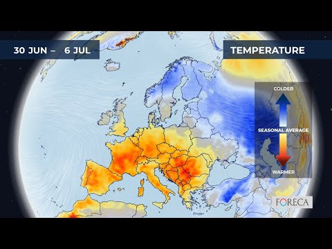Monthly temperature forecast for Europe 27/6/2025