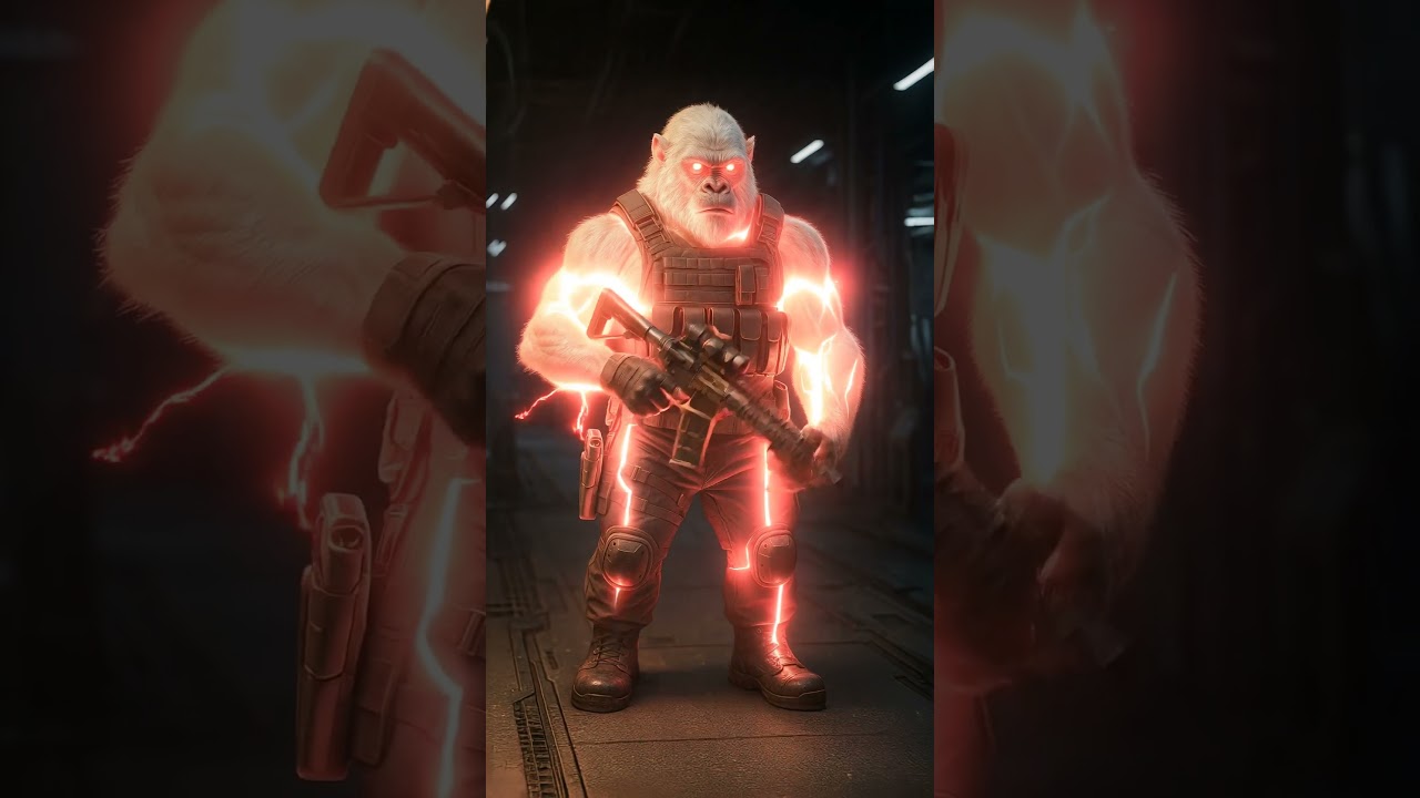 White Gorilla Transformation – AI Teaser ⚡🐒💥 #ai #MonkeyWarrior #shorts  #animashai #monkey