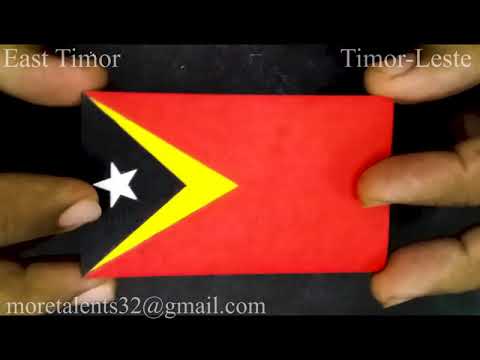 Draw East Timor Flag Bandeira de Timor-Leste while Anthem National Hino Nacional