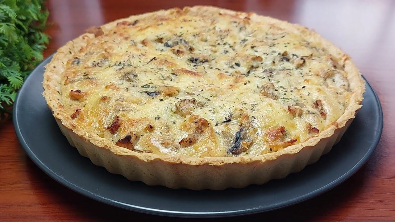 Receta de quiche de pollo y Champiñones /Cómo hacer quiche sabroso/receta fácil y rápido