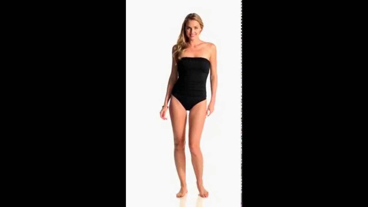 Jantzen Solid Pin Tucked Bandeau One Piece Swimsuit | SwimOutlet.com