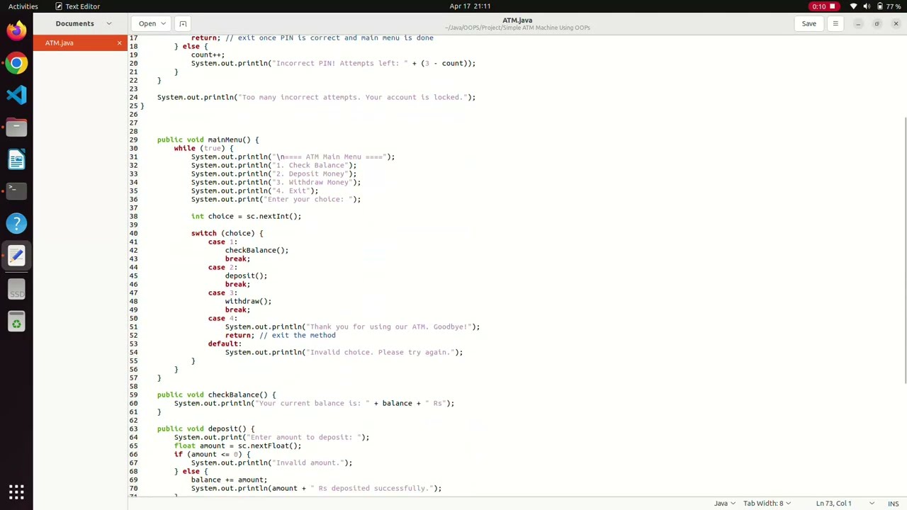 Java ATM Machine Project | OOPs Concepts Explained with Code & Output Demo 💻