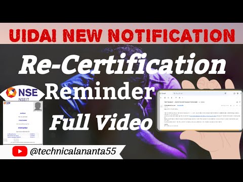 Uidai Notification nseit exam apply online 2024. Re-certification Reminder Full Solution Video.