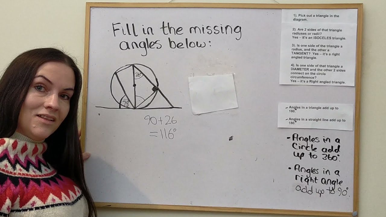 Finding all the missing Angles in Circles (Circle Thereom)