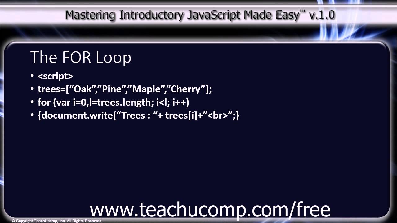 JavaScript Training Tutorial The FOR Loop