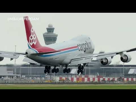 BOEING 747-4HAF CARGOLUX (MIAMI TO AMSTERDAM) LANDING SCHIPHOL AIRPORT PLANE SPOTTING / LXLCL