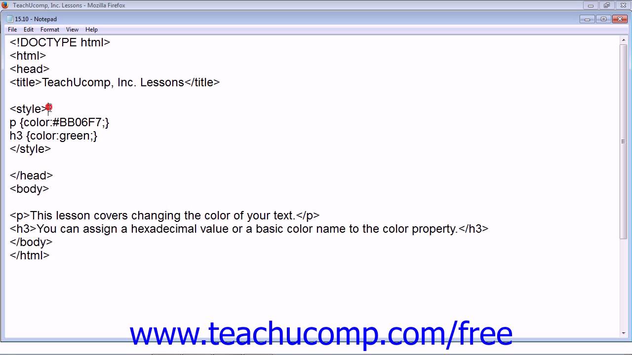 HTML5 and CSS3 Tutorial Text Color Training Lesson 15.10