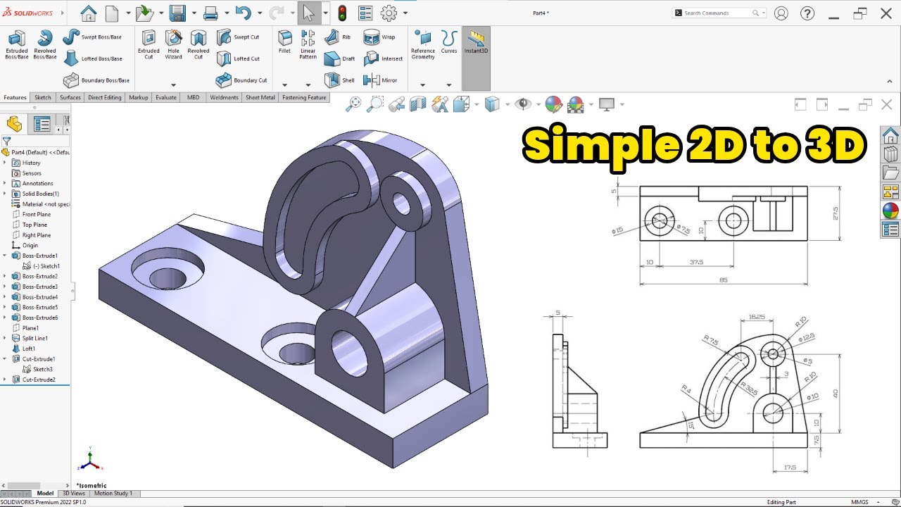 SolidWorks Exercise: From 2D Drawing to 3D Model