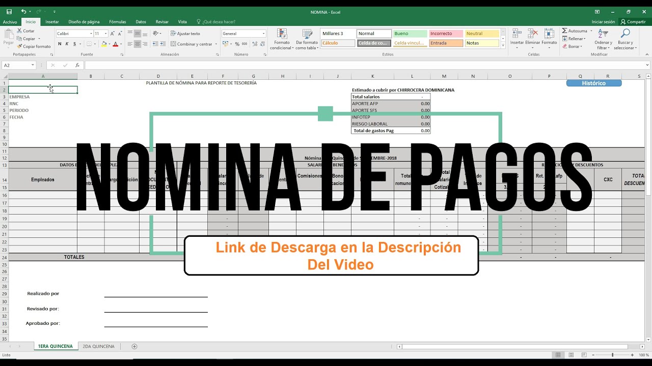 Nomina de pago contabilidad/Ejemplo de nomina de pago-Plantilla para descargar.