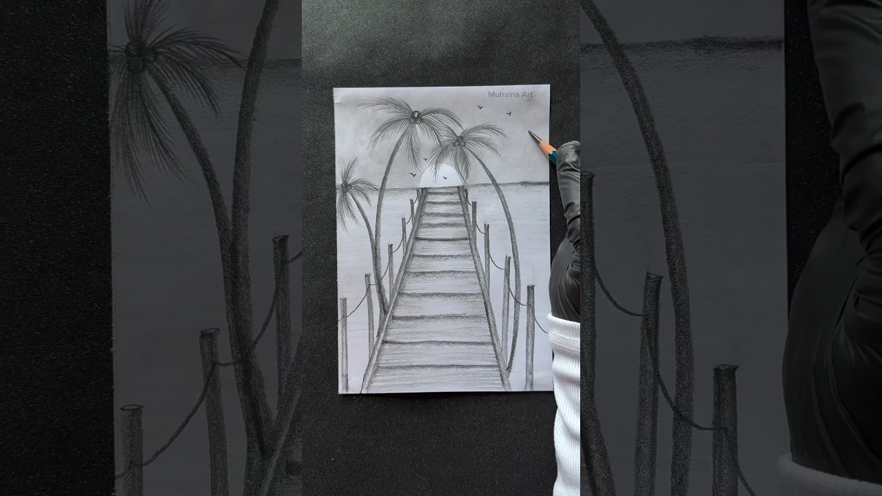 Easy landscape drawing technique🤔😱 #shorts #craft #art #drawing #crafts #satisfying