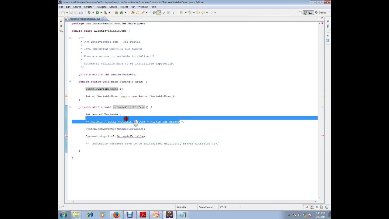 When are automatic variable initialized Java Interview Question And Answer