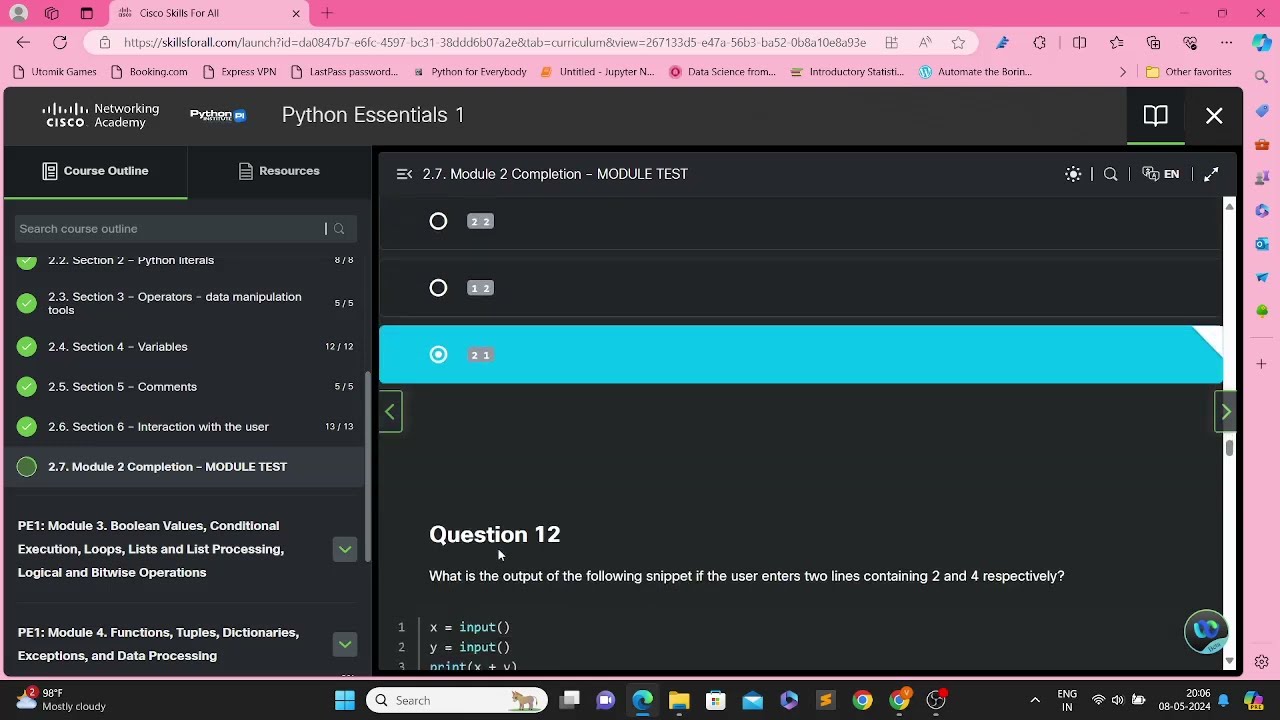 Cisco Python Course (Module 2) : 2.7. Module 2 Completion – MODULE TEST