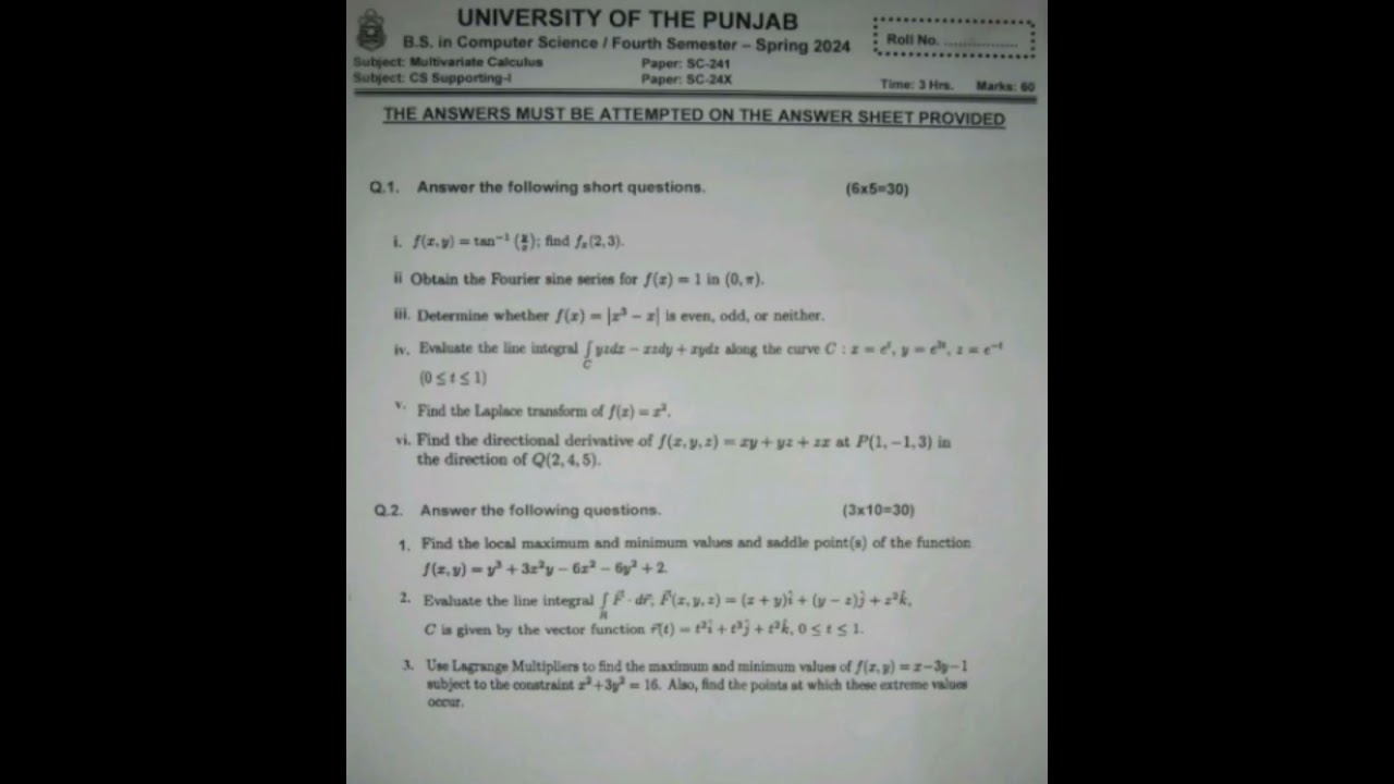 SC-241 | Multivariate Calculus | 2024 paper