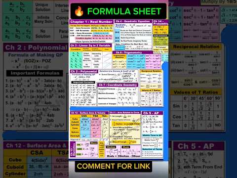 MATHS FORMULA SHEET 🔥CLASS 10 | DEAR FRIEND👫 #mathsformula #study #class10 #nexttopper