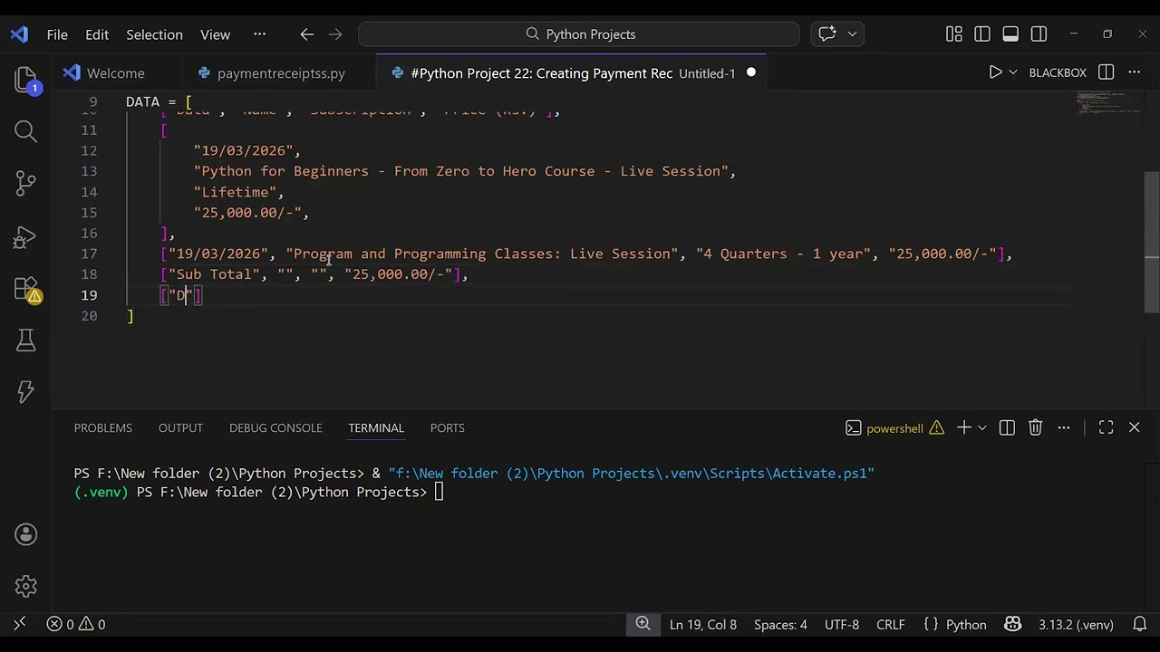 (22) Python Project: Creating a Payment Receipt in Python