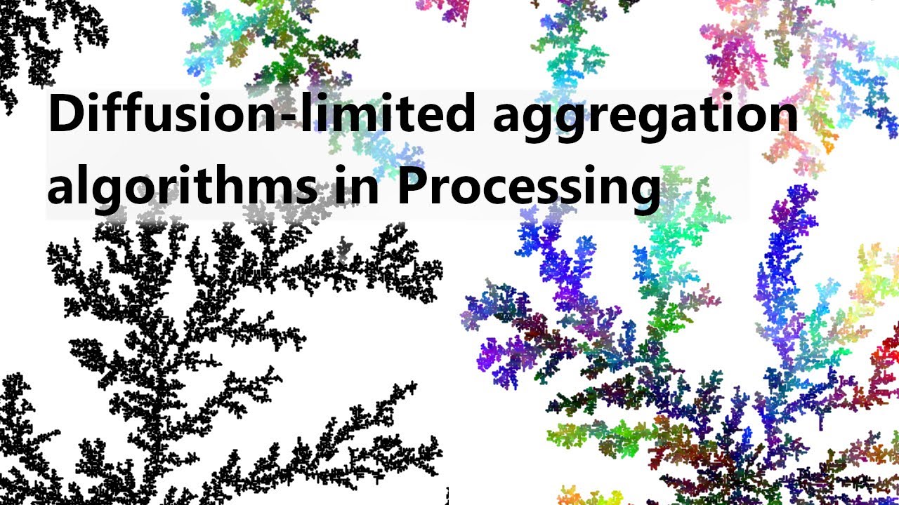 Diffusion-limited aggregation (DLA) algorithms in Processing