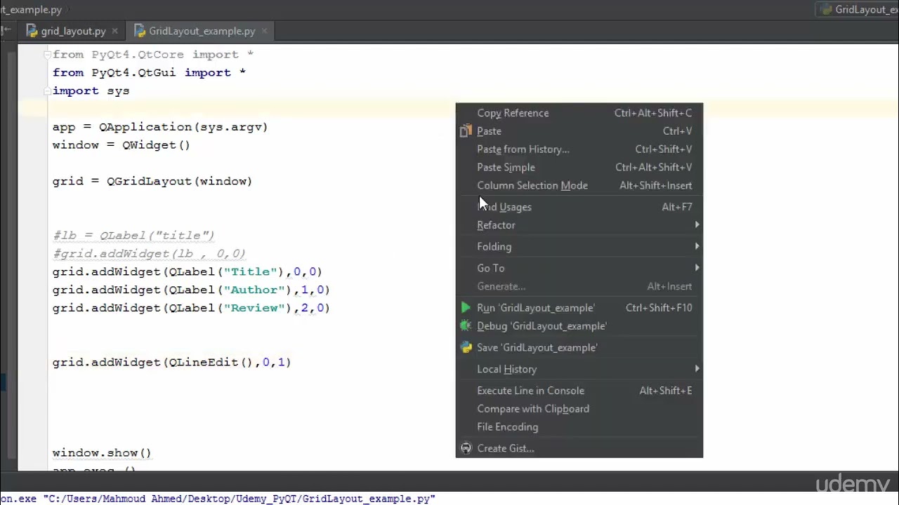 34  PyQt GridLayout Example