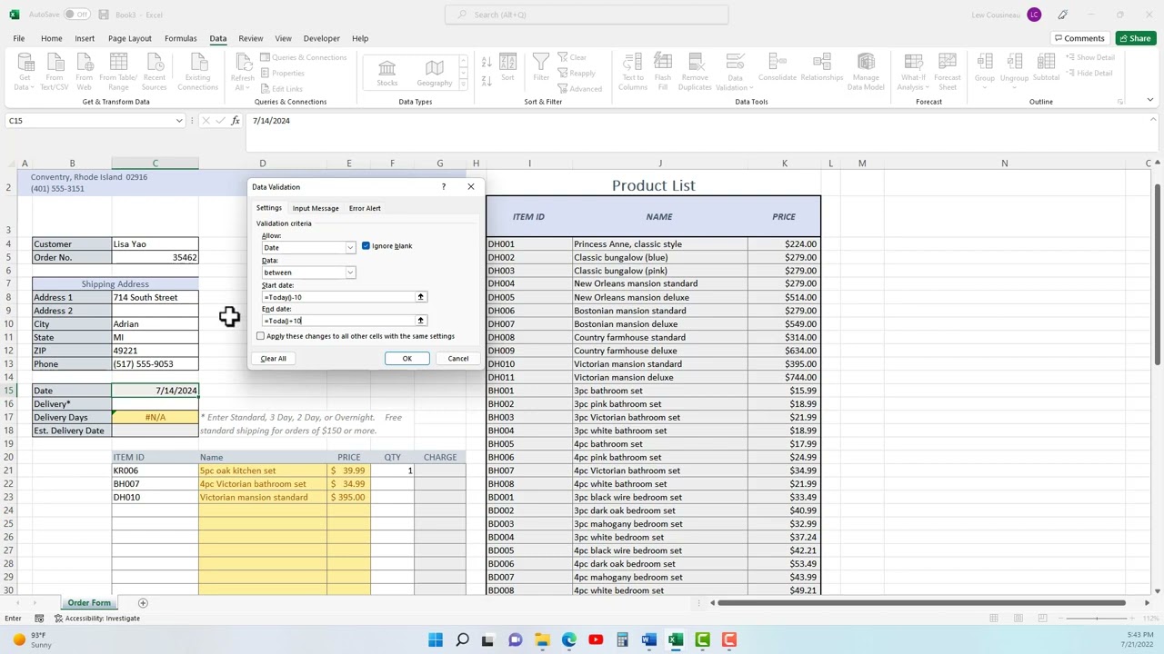 Control User Input - Data Validation