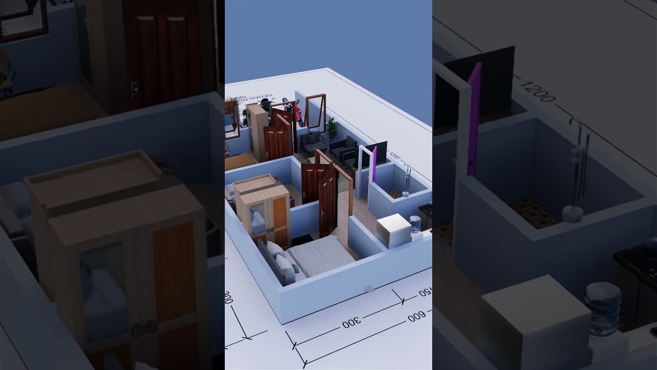 Denah 3D Rumah Type 36 3 Kamar Tidur #denah3d #denah3drumah #denahrumah #rumahtype36 #shortsyoutube
