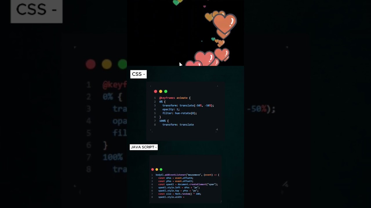 Hearts Bubble using html css Javascript #coding #programming