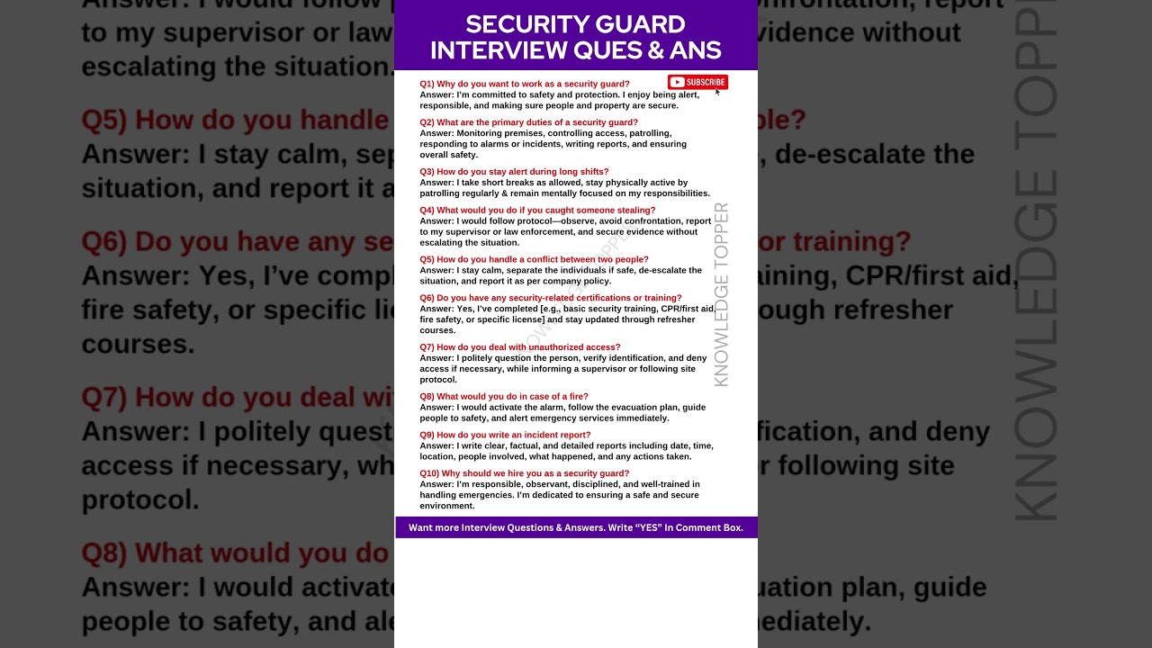 Security Guard Interview Questions and Answers | Security Guard Job Interview Questions and Answers
