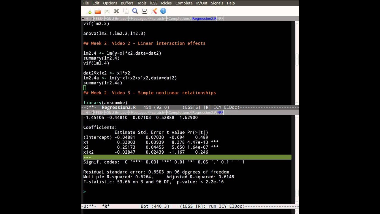 Regression:  Linear interaction effects