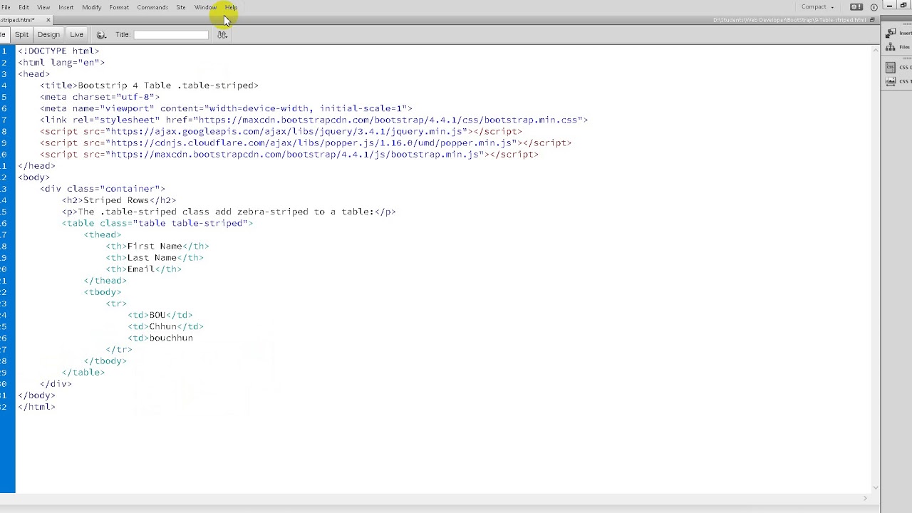 Bootstrap 4 Tables Striped Rows