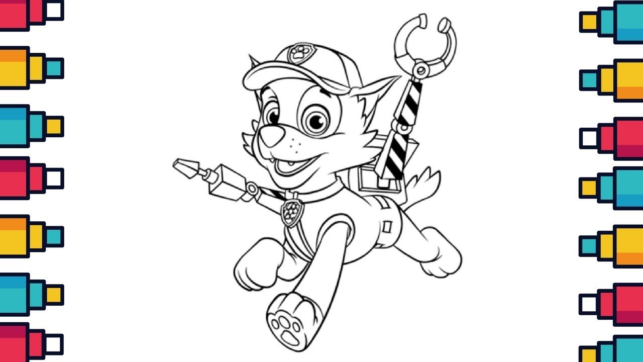 Cartoon Coloring for Kids : Paw Patrol Rocky with Claws