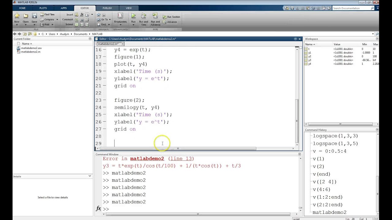 MATLAB Tutorial Lesson #02:   MATLAB Vectors and Plotting