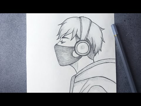 Easy anime Drawing | How to Draw Cool boy with headphones -Step by Step