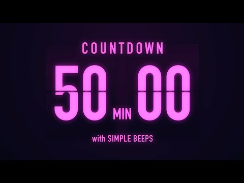 50 Minute Countdown Timer ⏳ Flip Clock with Low Beeps Every 5 Minutes 🟣