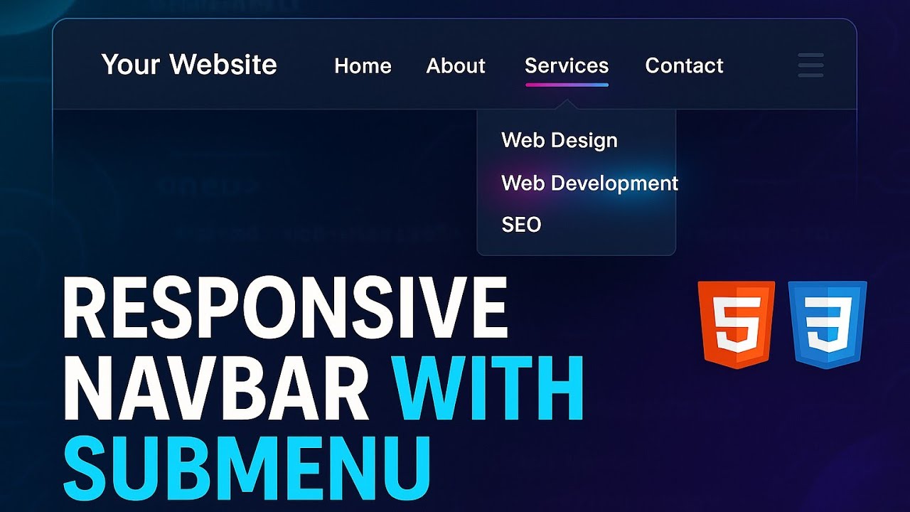 Responsive Navigation Bar with Submenu Using HTML & CSS | Modern Website Menu Design