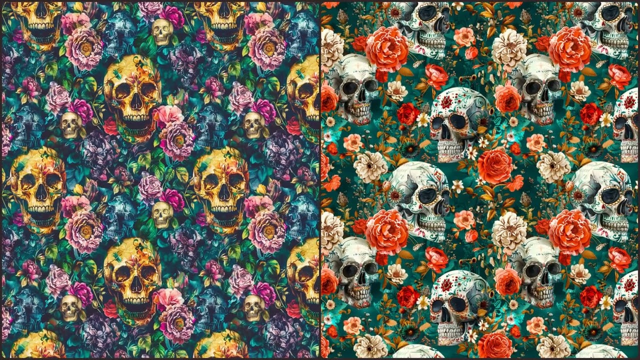 Sugar Skull Seamless Pattern | Day of the Dead Gothic Digital Paper for Sublimation & Crafts