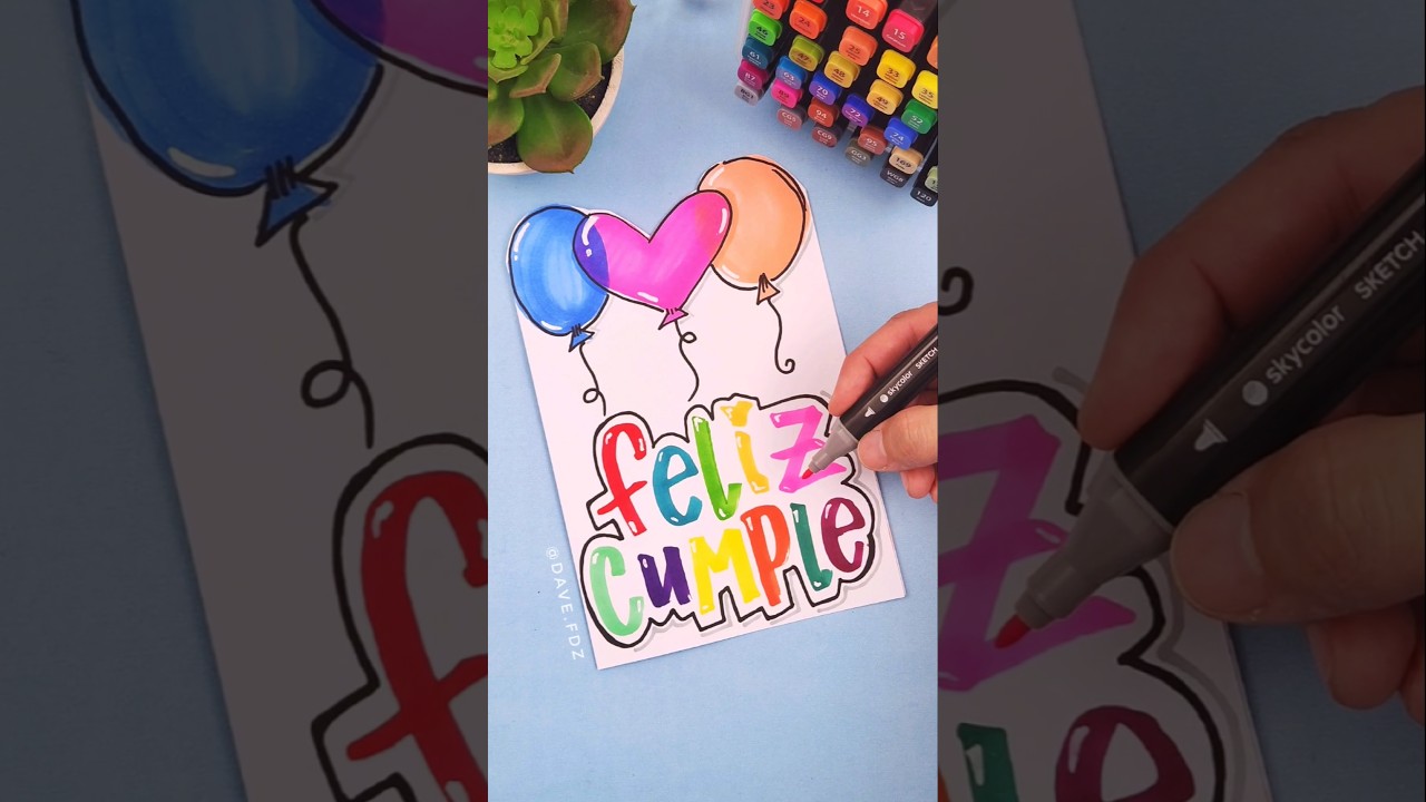 Lettering con marcadores para tarjeta de feliz cumpleaños fácil! 🎨✨️ #lettering #tarjetascreativas
