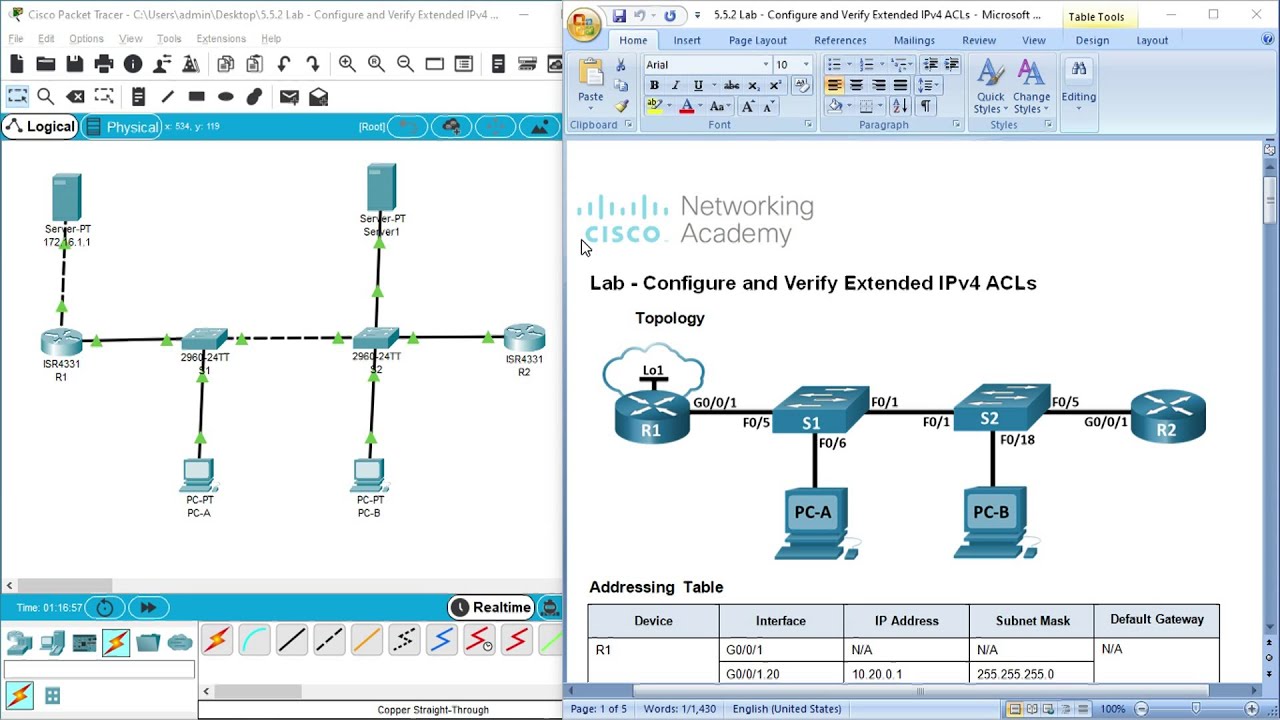 5.5.2 Lab - Configure and Verify Extended IPv4 ACLs