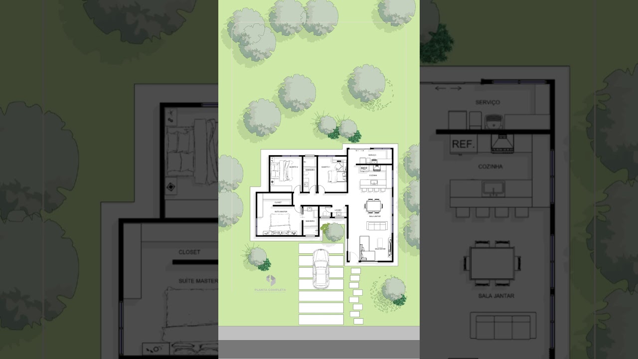 Planta de casa 3 quartos com suíte e closet